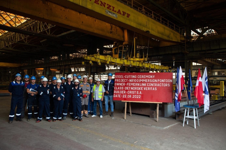 Crist shipyard. Steel-cutting ceremony for the construction of a ...